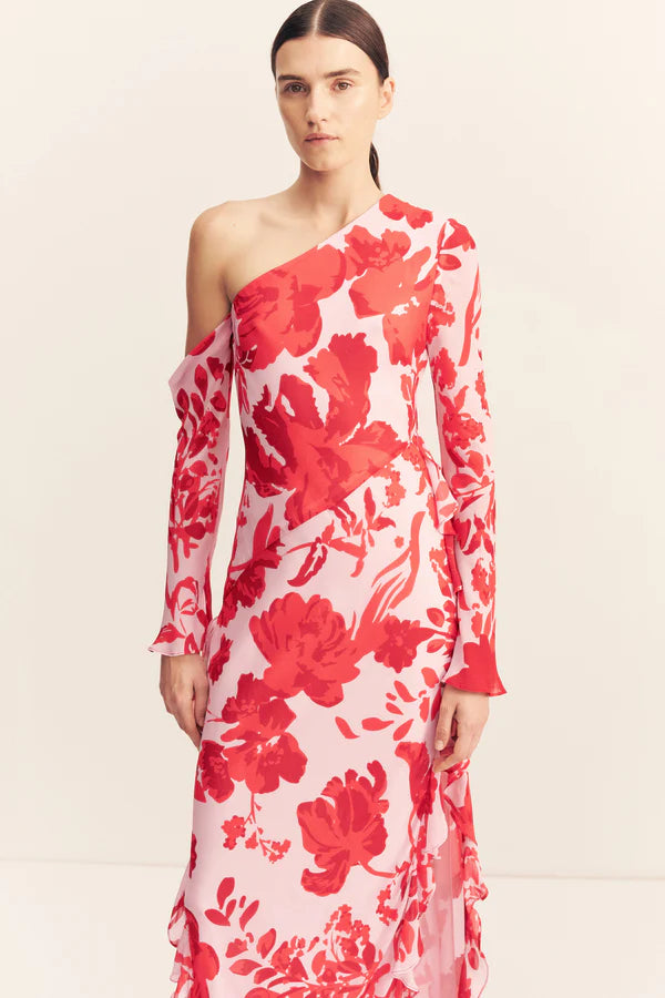 Aleyna Long Sleeve Ruffle Maxi Dress - Geranium Red – et seQ fashion